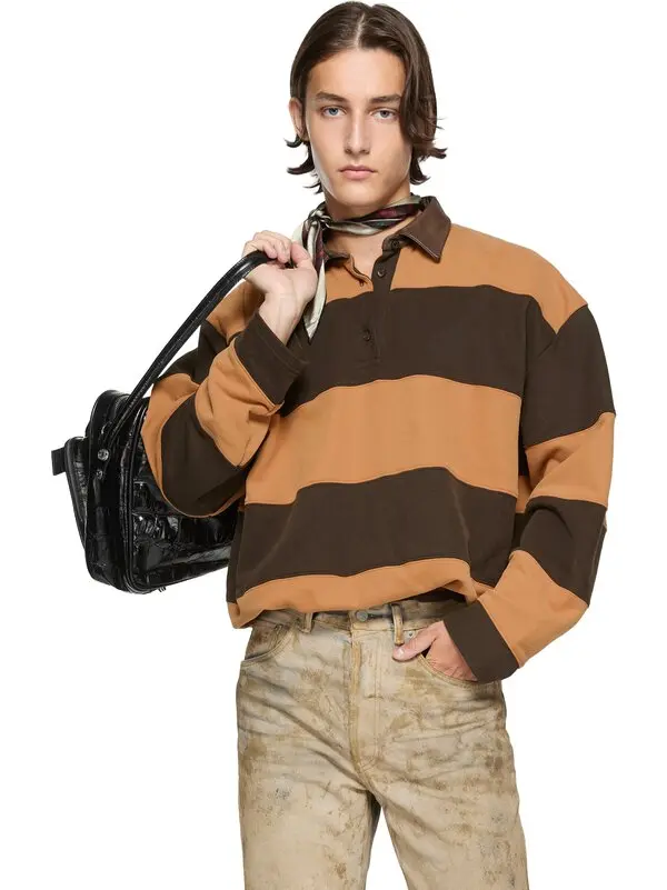 Acne Studios Striped Polo Sweatshirt - Dark Brown,cognac Brown