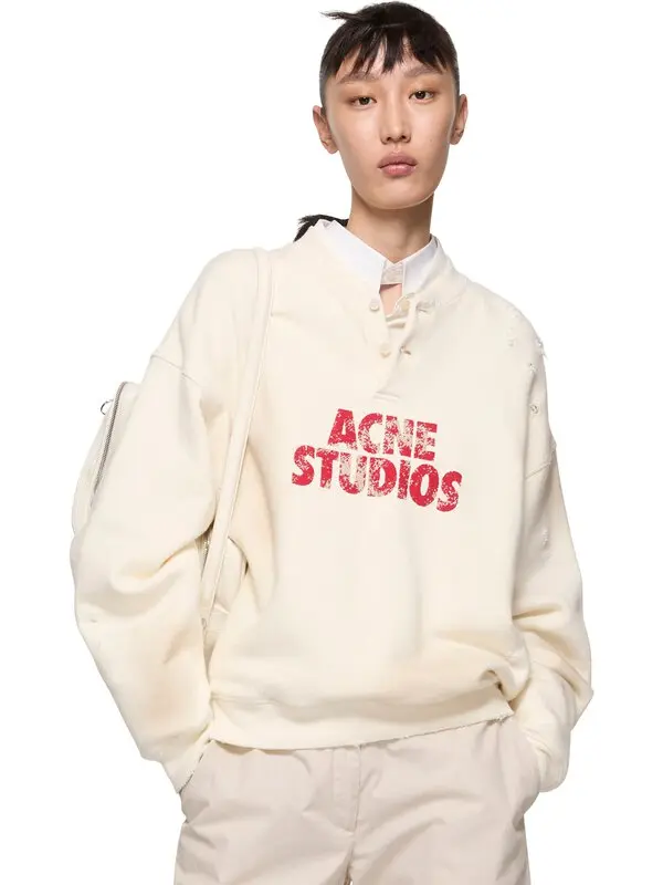Acne Studios Fleece Logo Sweatshirt - Off White