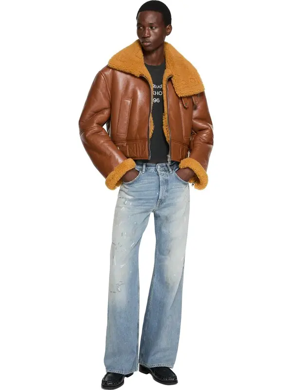 Acne Studios Shearling Biker Jacket - Rust Brown