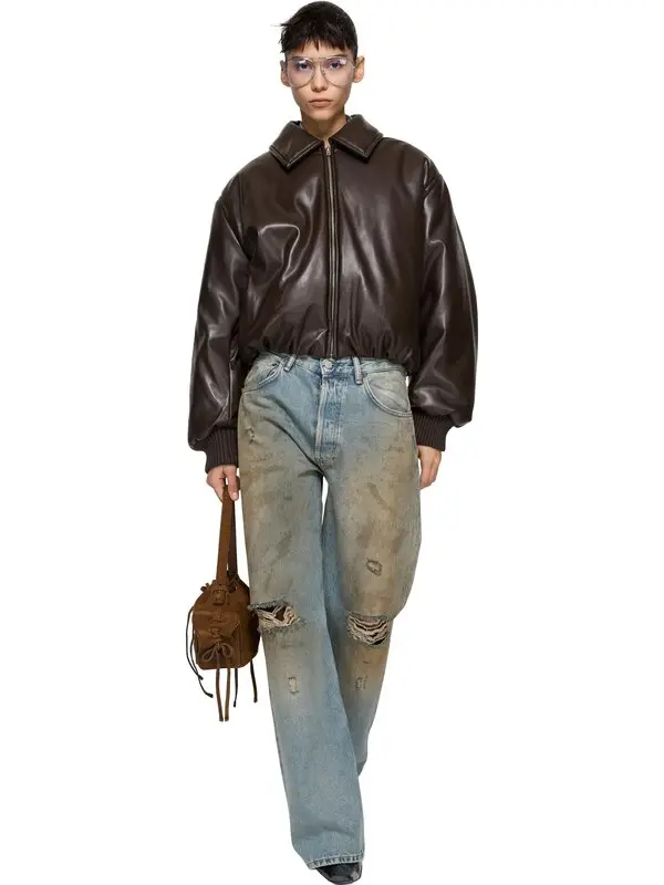 Acne Studios Faux Leather Bomber Jacket - Chocolate Brown