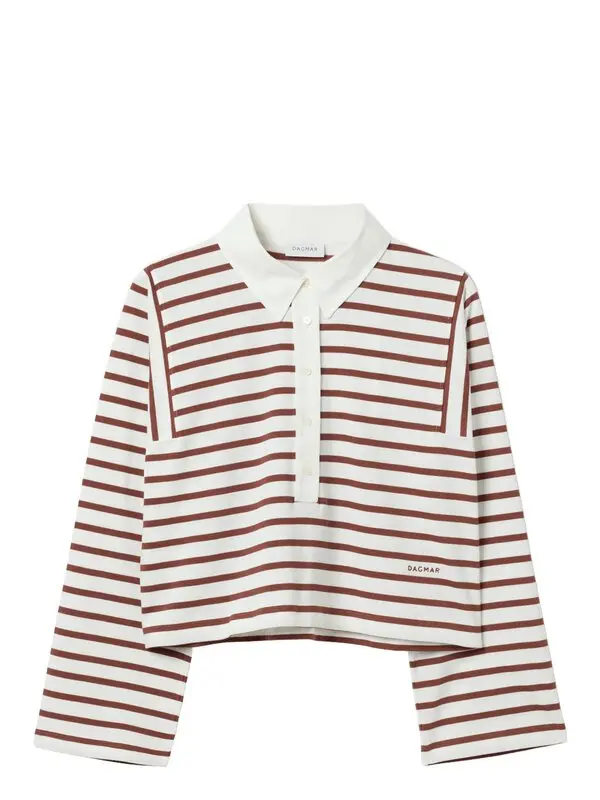 HOUSE OF DAGMAR Striped Rugby Top - White Mahogny Red