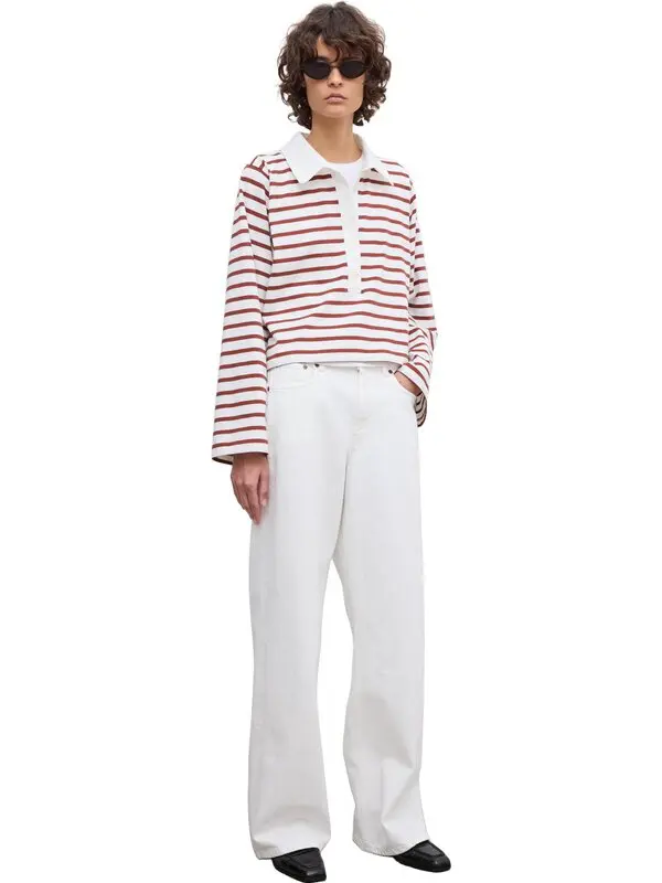 HOUSE OF DAGMAR Striped Rugby Top - White Mahogny Red
