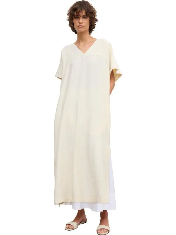 HOUSE OF DAGMAR Ruched V-neck Maxi Dress - Off White