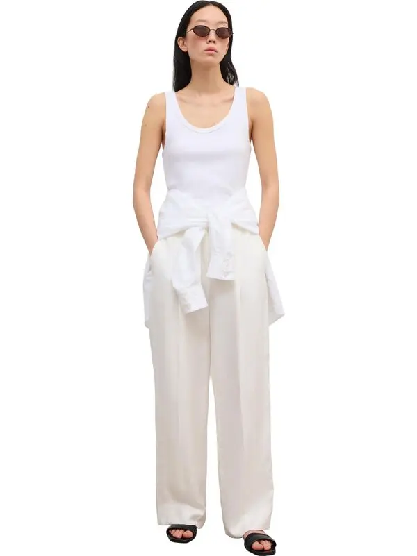 HOUSE OF DAGMAR Relaxed Wide-leg Linen Trousers - White