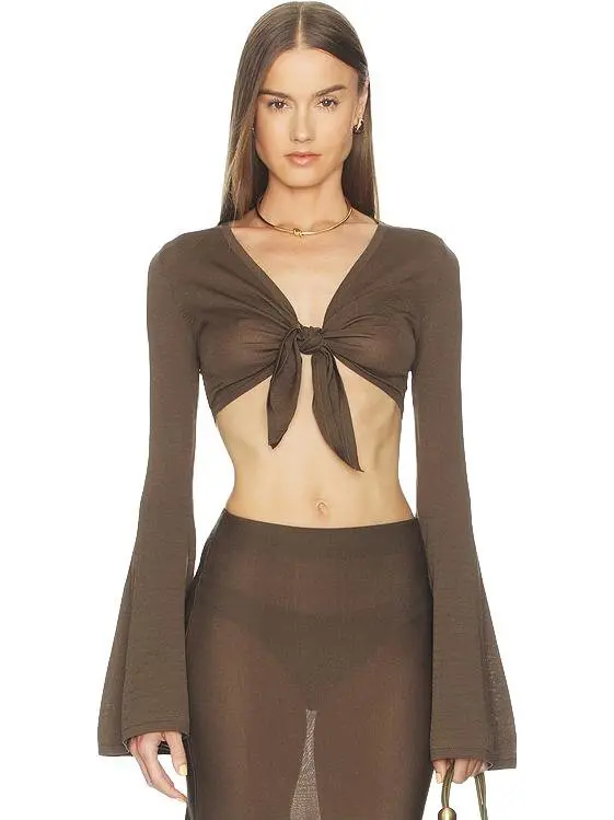 LOVERS AND FRIENDS Knit Tie Top - Chocolate Brown
