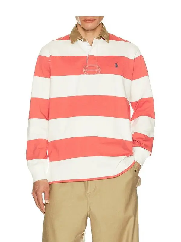 Polo Ralph Lauren Long Sleeve Collared Rugby Shirt In Red - Red Sky & Trophy Cream
