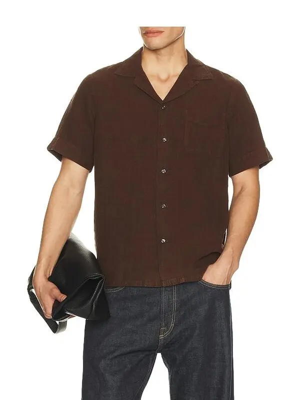 Polo Ralph Lauren Short Sleeve Garment Dyed Linen Sport Shirt In Brown - Dark Breech