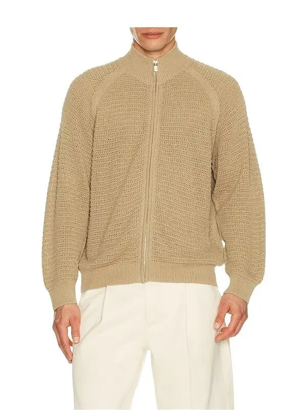 LE17SEPTEMBRE Open Knit Zip Up Cardigan - Beige
