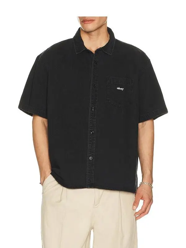 Obey Owens Denim Shirt In Black - Faded Black
