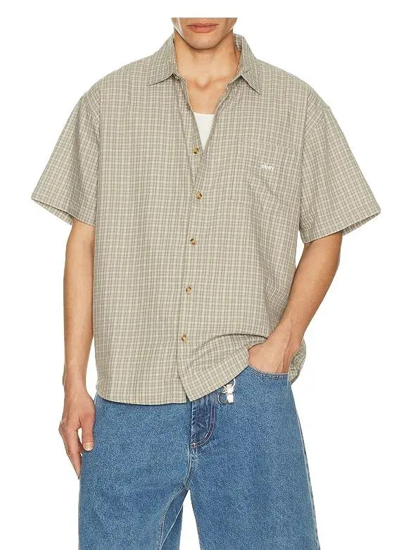 Obey Bigwig Ian Woven Shirt In Green - Dried Sage Multi