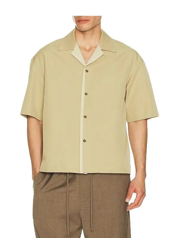 LE17SEPTEMBRE Open Collar Short Sleeve Shirt In Beige - Mustard