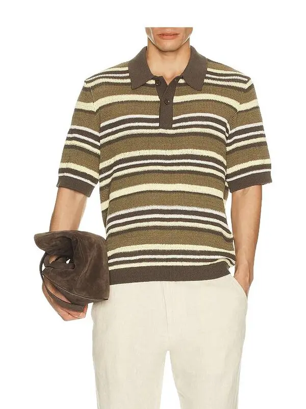 SAMSOE SAMSOE Samarco Short Sleeve Polo In Olive - Burnt Olive Stripe