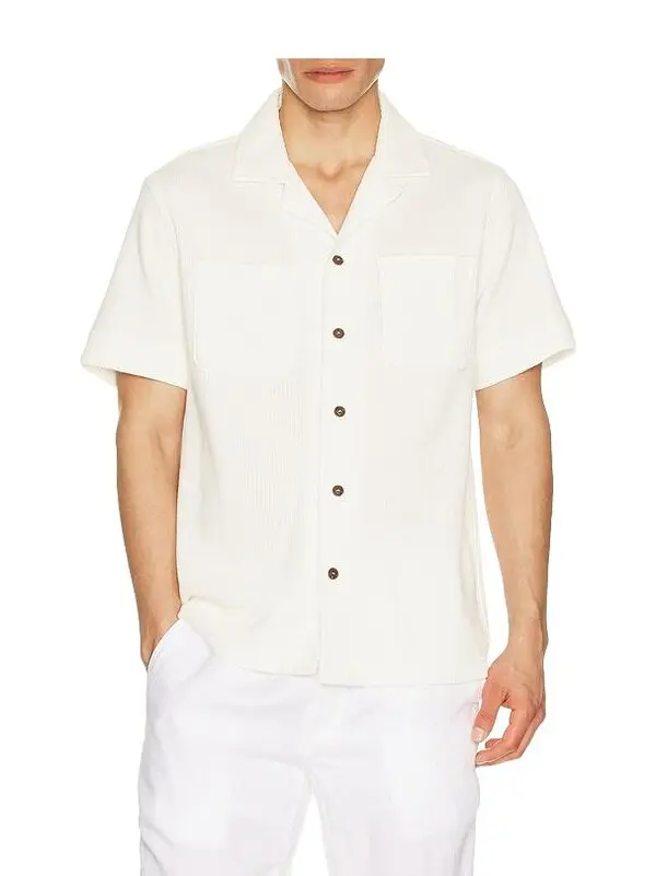 Polo Ralph Lauren Short Sleeve Cotton Linen Waffle Knit Andy Camp Shirt In White - Nevis