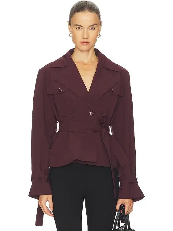 LAMARQUE Quinn Cropped Trench Coat - Burgundy