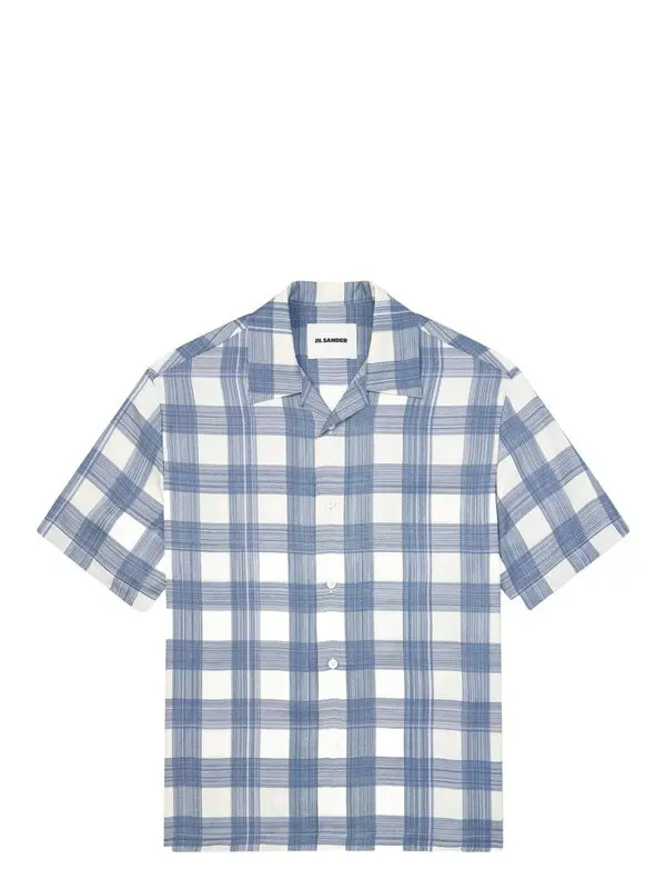 JIL SANDER Camp-collar Checked Poplin Shirt - Blue