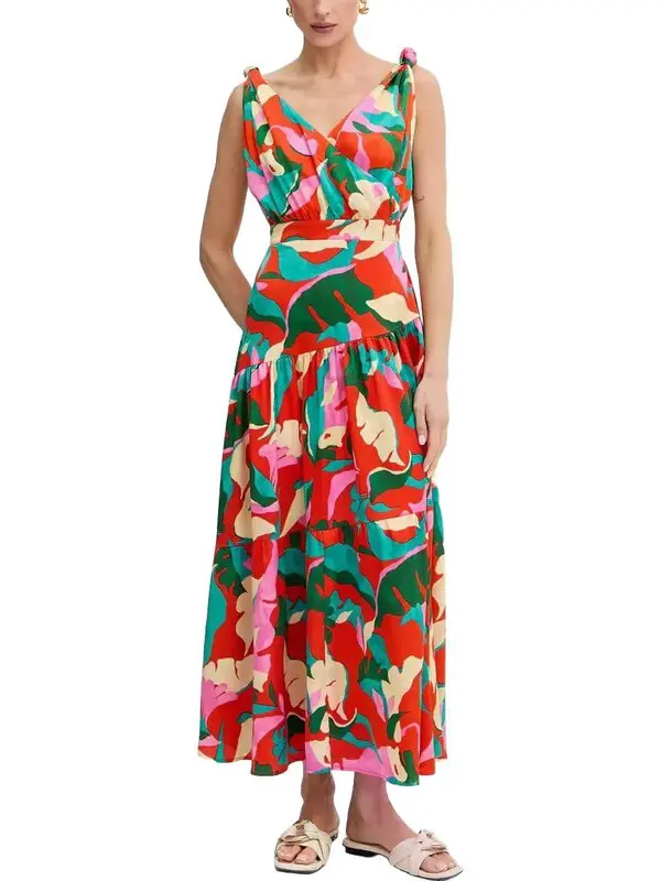MORGAN Knot Floral Print Maxi Dress - Red