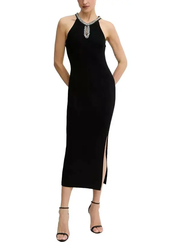 MORGAN Embellished Ribbed Maxi Dress - Black