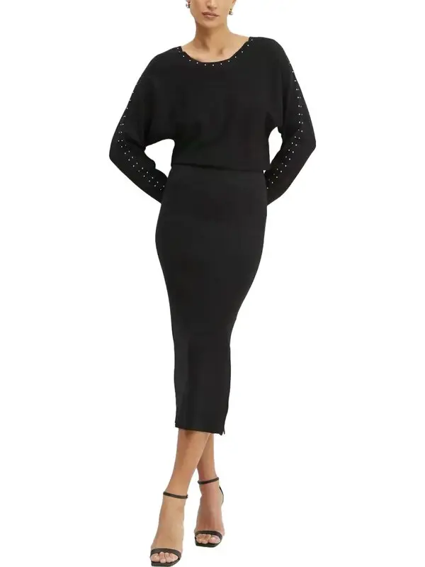 MORGAN Studded Ribbed Dress - Black