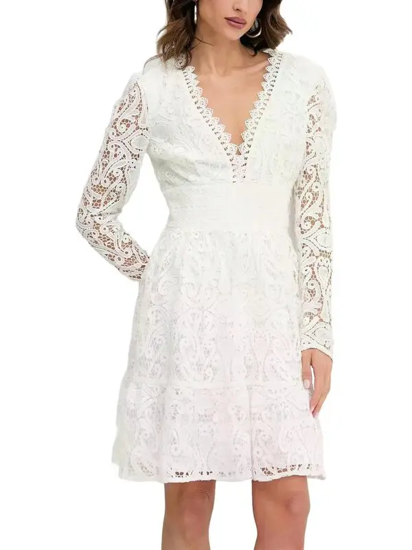 MORGAN Lace V-neck Mini Dress - White