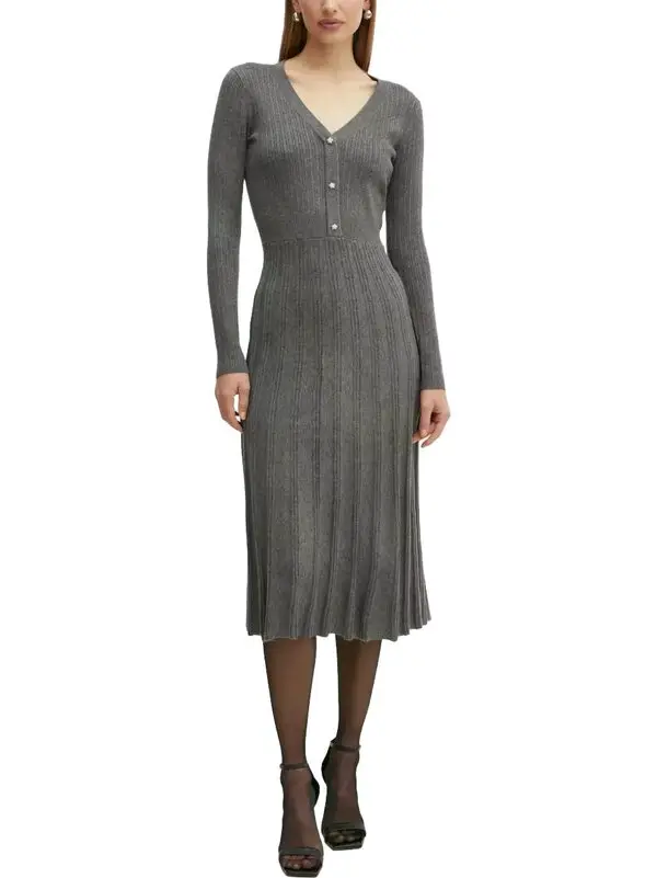 MORGAN V-neck Button Midi Dress - Grey