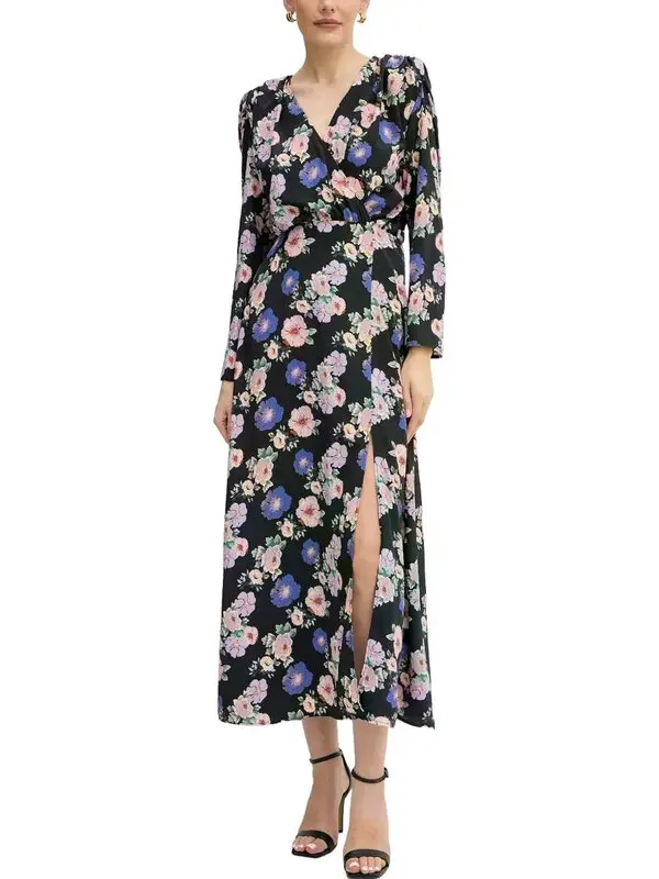 MORGAN Floral V-neck Midi Dress - Black