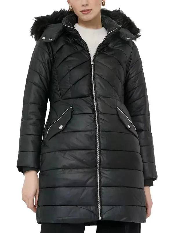 MORGAN Quilted Zip-up Coat With Fur Trim - Black