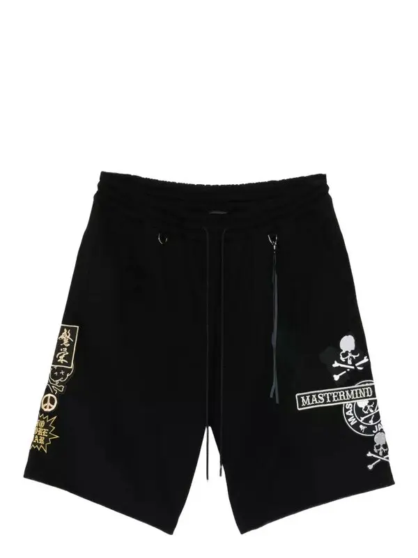 MASTERMIND WORLD Embroidered Patch Drawstring Shorts - Black