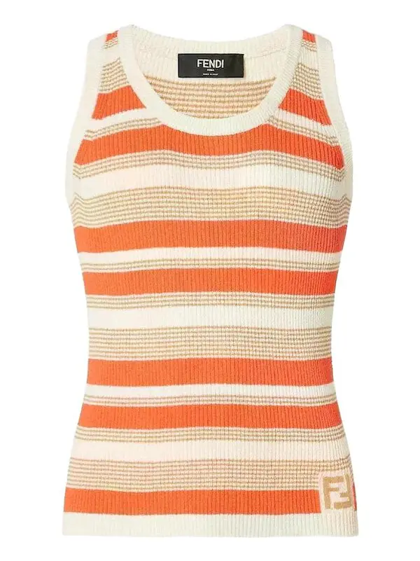 Fendi Striped Logo Knit Vest - Neutrals