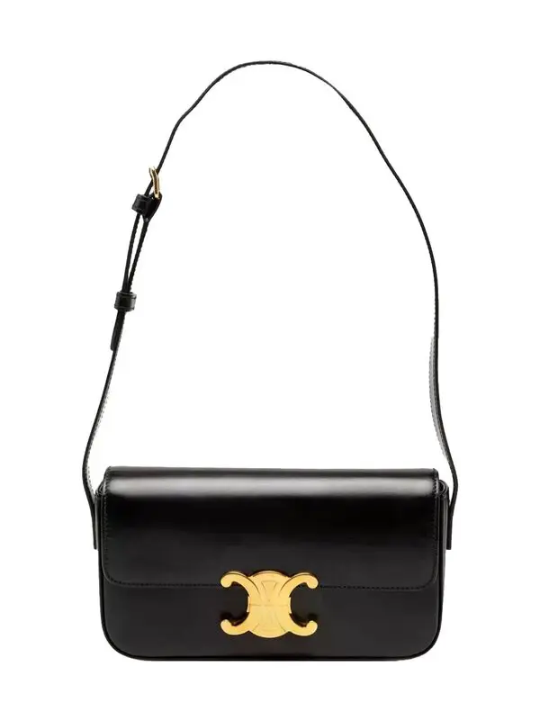Celine Shiny Calfskin Triomphe Claude Shoulder Bag - Black