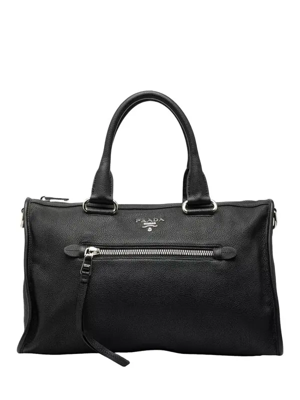 Prada 2010-2026 Vitello Daino Zip Top Satchel - Black