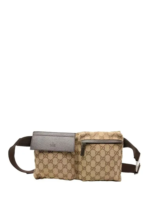 Gucci Gg Canvas Double Pocket Belt Bag - Brown