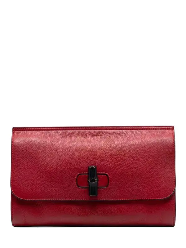Gucci Leather Bamboo Daily Clutch - Red
