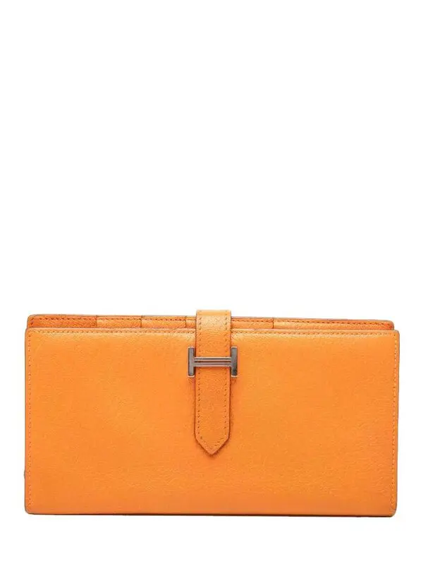 Hermès 2011 Chevre Mysore Bearn Soufflet Wallet - Orange