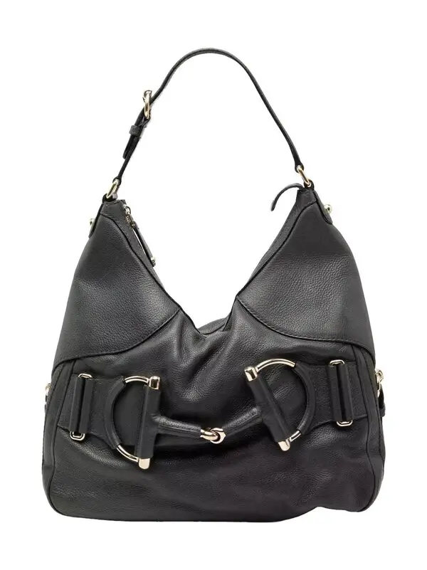 Gucci Leather Web Horsebit Hobo Shoulder Bag - Black