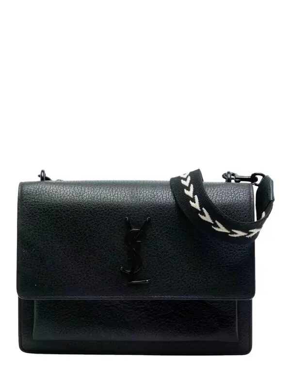Saint Laurent 2012-2025 Medium Grained Calfskin Monogram Sunset Crossbody Bag - Black