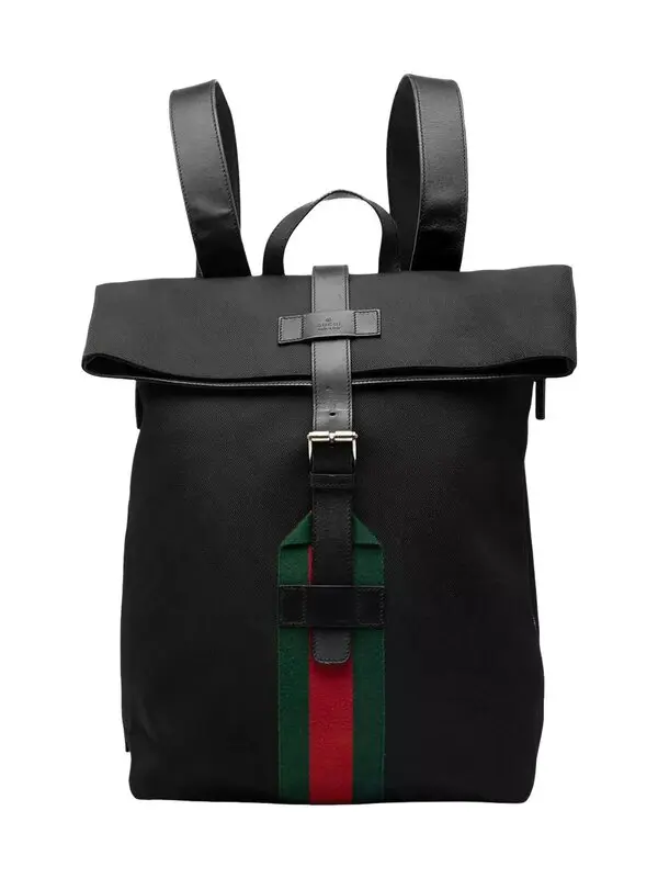 Gucci Canvas Techno Web Fold Over Backpack - Black