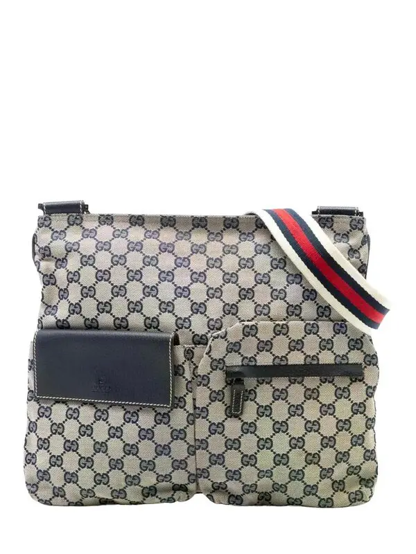 Gucci Gg Canvas Web Double Pocket Crossbody Bag - Blue
