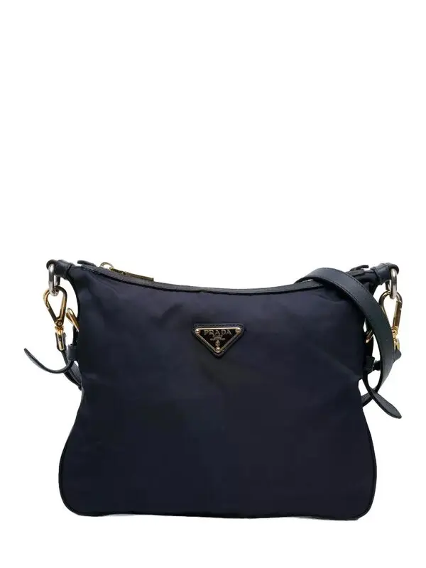 Prada Saffiano Trimmed Tessuto Zip Top Crossbody Bag - Blue