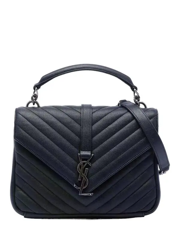 Saint Laurent 2015 Medium Chevron Sheepskin Monogram College Satchel - Black