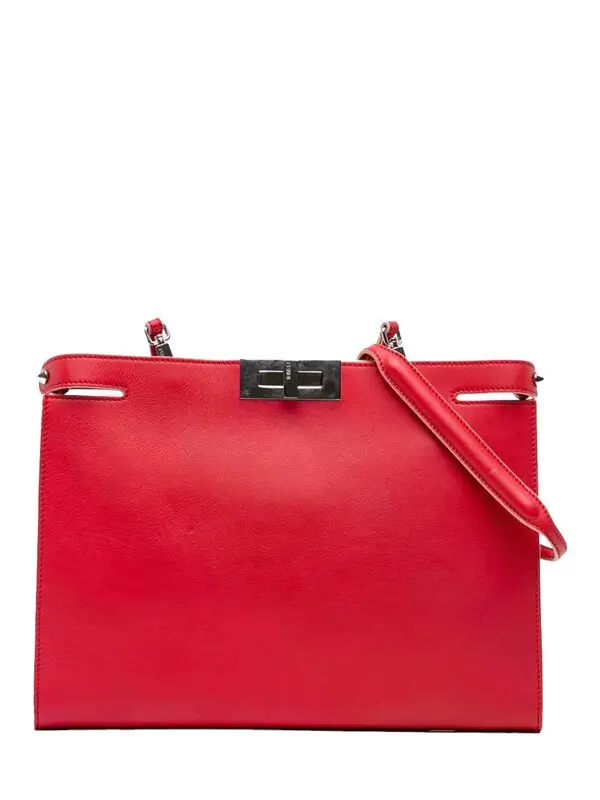 Fendi 2010-2016 Leather Peekaboo Clutch Crossbody Bag - Red