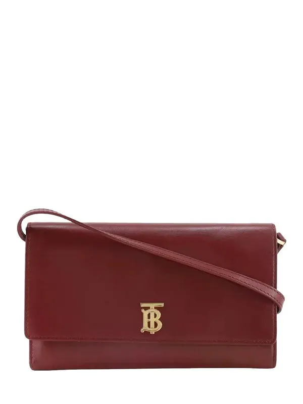 Burberry Leather Tb Wallet On Strap - Red