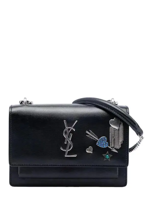 Saint Laurent Mini Calfskin Monogram Lucky Charms Sunset Wallet On Chain Crossbody Bag - Black