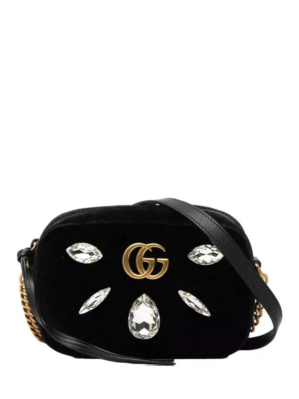 Gucci Mini Gg Marmont Crystal Embellished Crossbody Bag - Black
