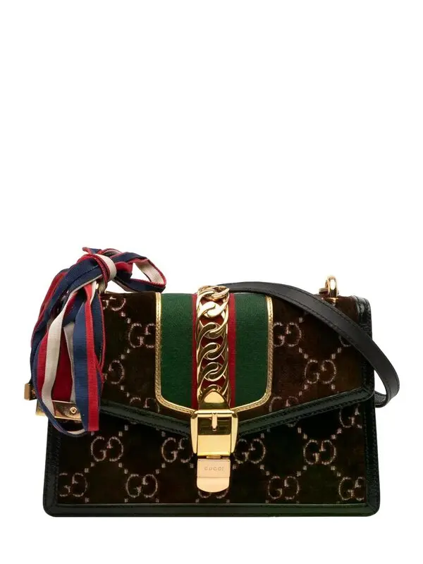 Gucci Small Gg Velvet Sylvie Crossbody Bag - Brown