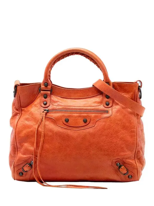 Balenciaga Lambskin Motocross Classic Velo Satchel - Orange