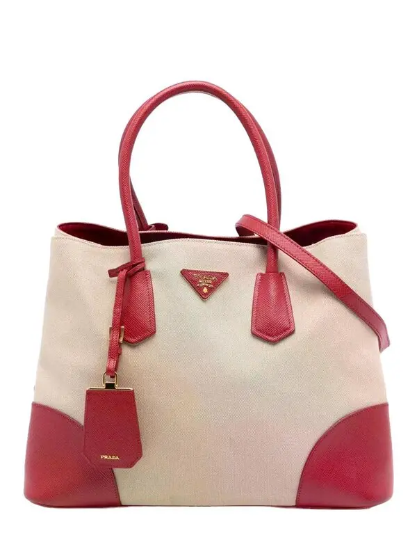 Prada Canapa And Saffiano Double Satchel - Brown