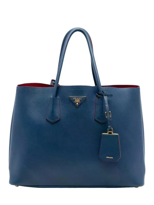 Prada Large Saffiano Cuir Double Satchel - Blue