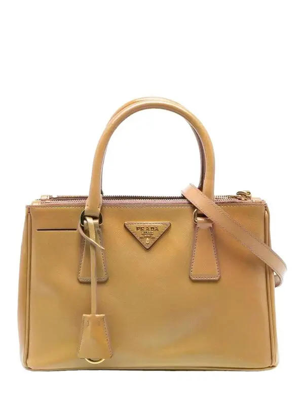 Prada Small Saffiano Vernice Galleria Double Zip Satchel - Brown