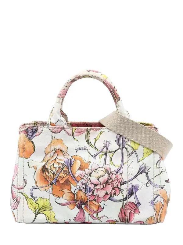 Prada Small Floral Printed Canvas Canapa Satchel - Multicolour