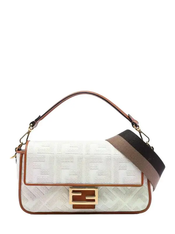 Fendi Zucca Embroidered Canvas Baguette Satchel - Brown